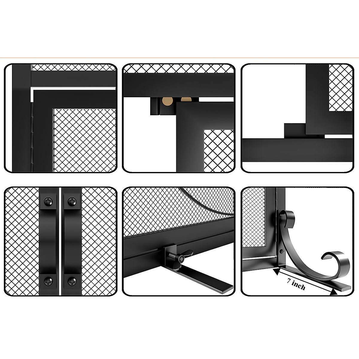 Fire Beauty Fireplace Screen with Magnetic Doors,Large Metal Fireplace Screen for Home,Spark Guard,Decorative Metal Furnace Fireguards,Baby Safe Spark Guard Protector,Black