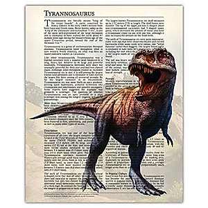 TRex, Triceratops, Brontosaurus, Stegosaurus Set of 4, 8x10 Dinosaur Wall Art: Embark on a Jurassic Journey with This Dinosaur Room Decor for Boys, Girls & Teens - Great Dinosaur Poster for Bedroom