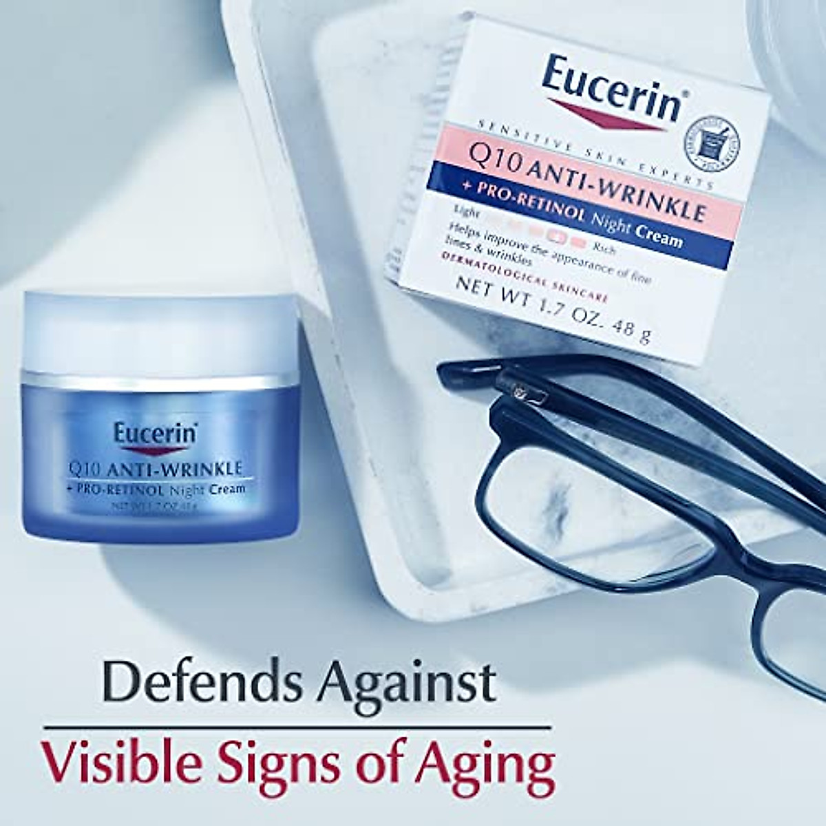 Eucerin Q10 Anti-Wrinkle Night Cream + Pro-Retinol, Facial Cream for Sensitive Skin, 1.7 Oz Jar