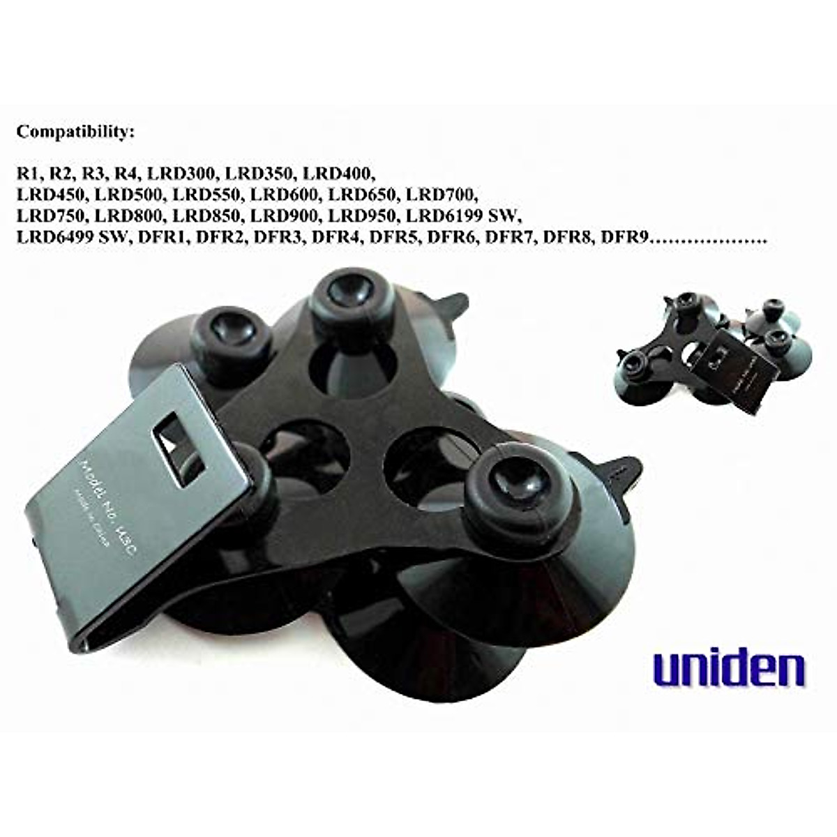 Improved Windshield Mount Bracket U3CBLK with 6 Black Suction Cups for Most Uniden Radar Detectors