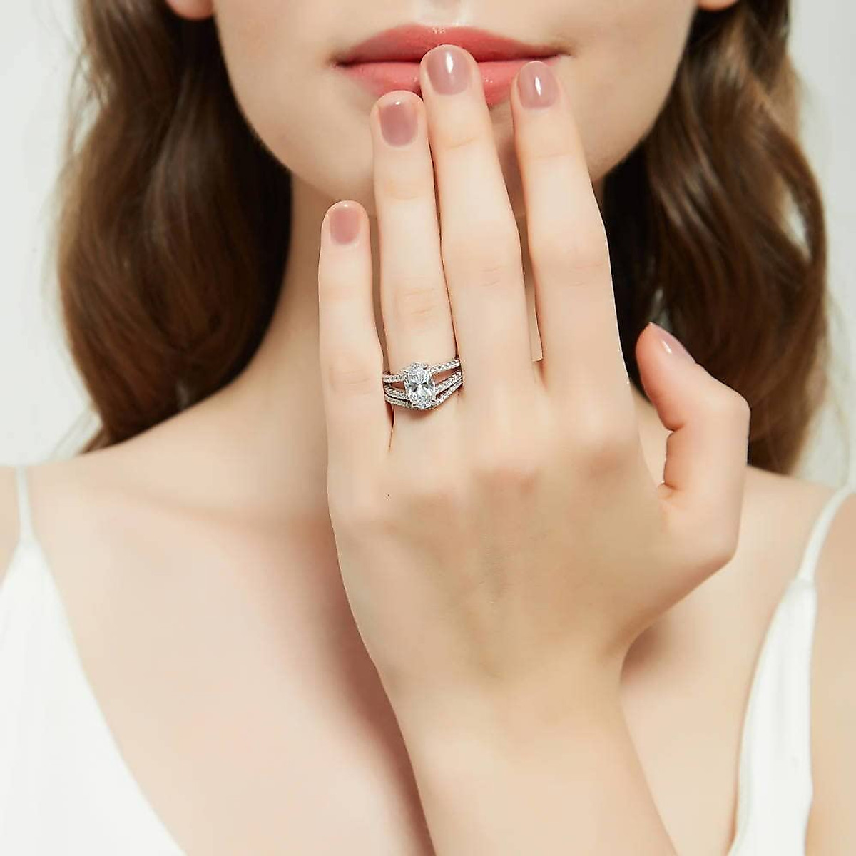 BERRICLE Sterling Silver Solitaire Wedding Engagement Rings 2.7 Carat Oval Cut Cubic Zirconia CZ Split Shank Ring Set for Women, Rhodium Plated Size 7