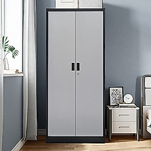 YEEZER Metal Garage Storage Cabinet - 71" Steel Lockable File Cabinet with 2 Doors and 4 Adjustable Shelves. Locking Cabinet for Home, Office, Garage, Gym, School