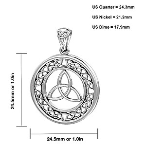 US Jewels New Round 925 Sterling Silver Irish Celtic Trinity Love Knot Pendant. 24.5mm