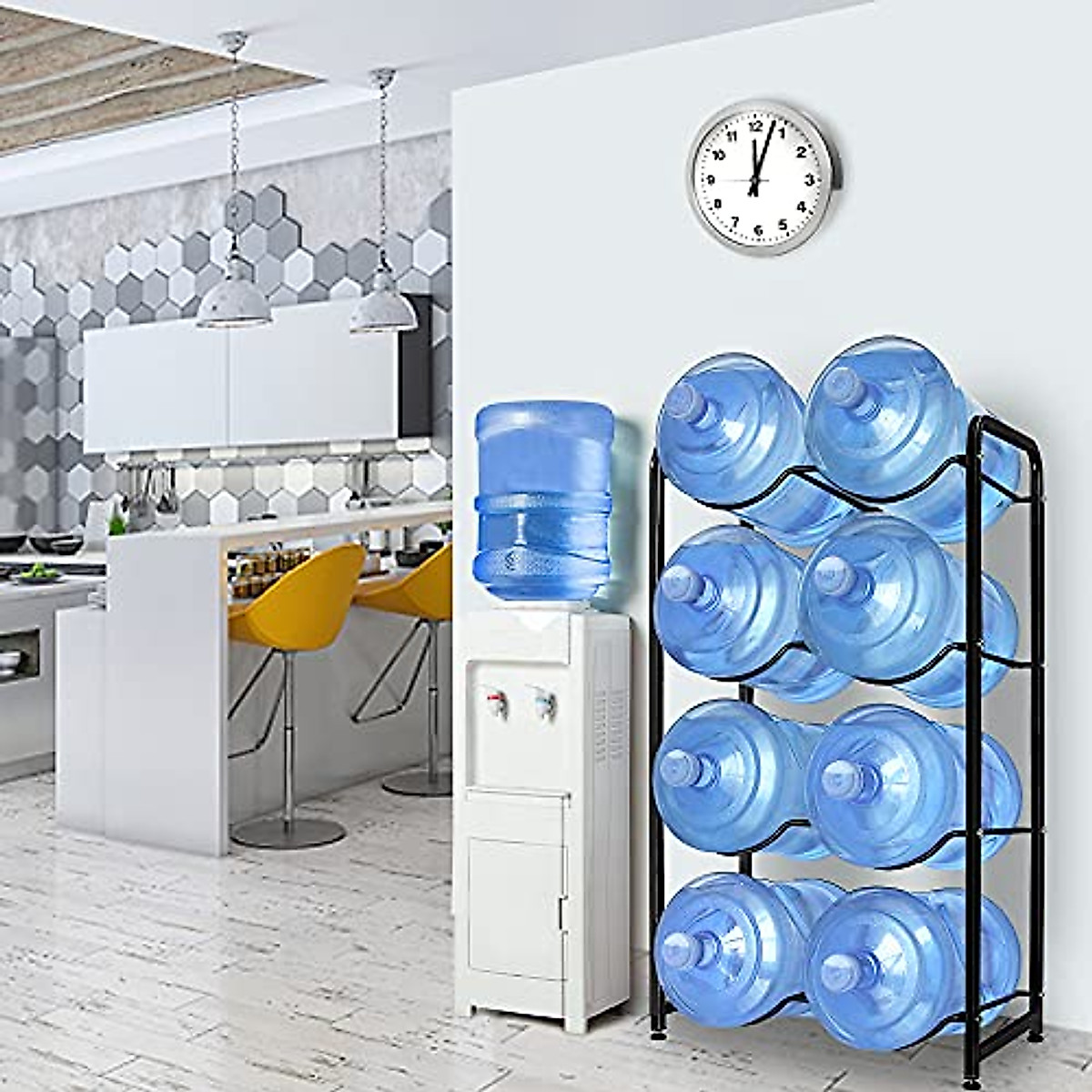 Water Cooler Jug Rack for 5 Gal Water Bottle, Water Bottle Rack, Water Bottle Holder, 4-Tier Heavy Duty Water Bottle Holder Storage Rack for 5 Gallon Water Dispenser, Nano Steel, Space Saver (Black)