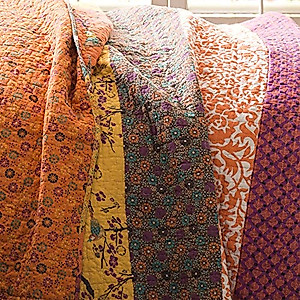 Lush Decor Royal Empire Quilt Striped Pattern Reversible 3 Piece Bedding Set, Full/Queen, Tangerine