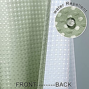 Mrs.Naturall Sage Green Boho Spring Shower Curtains for Bathroom Ombre Waterproof Liner Bath Decor Textured Fabric Shower Curtain Sets with Hooks Machine Washable 70 x 72 inch Long