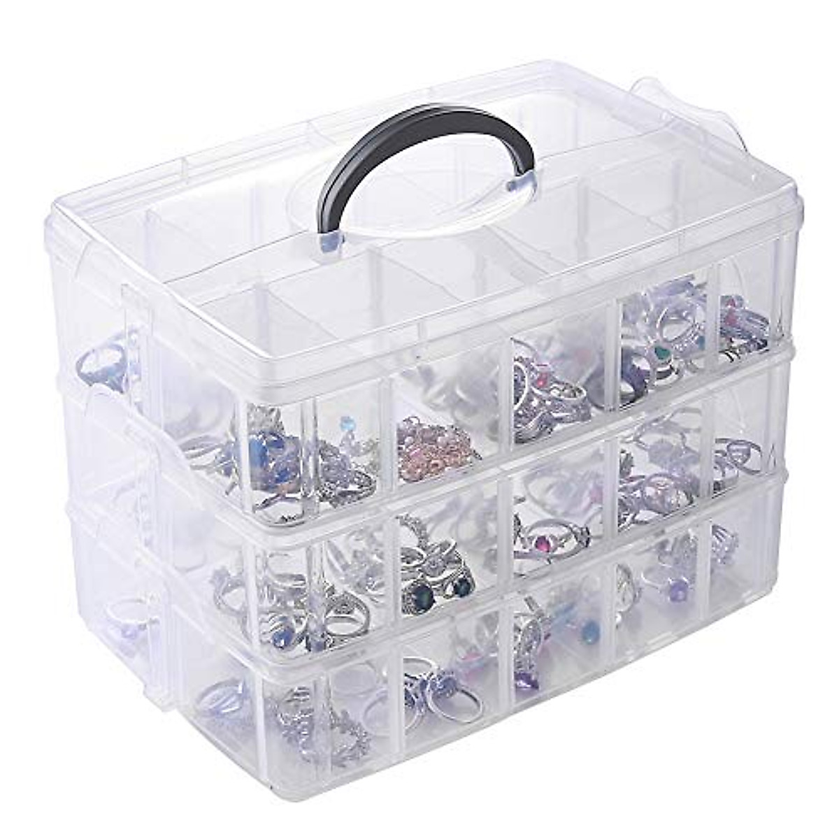 Flower River 3-Tier Stackable Storage Container Box with 30 Compartments(Adjustable ), Plastic Organizer Box for Arts and Crafts ,Toys,Jewelry,Sewing,Beads,Washi Tapes,10.2 x 6.7 x 7.5 inch