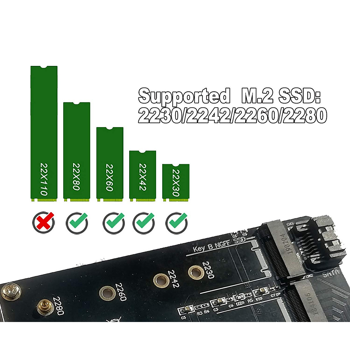 Valuegist PCIe Adapter for One M.2 NVMe Mkey and One SATA Bkey SSD, PCI-e 4.0 X4 Card Supports NGFF M2 M-Key or B-Key (M+B) SSD of Length 2280,2260,2242,2230, PCIe NVMe Adapter with SATA 3.0 Cable