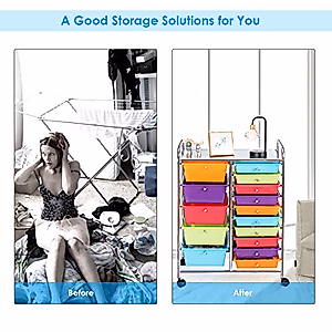 Giantex 15-Drawer Organizer Cart Office School Storage Cart Rolling Drawer Cart for Tools, Scrapbook, Paper (Multicolor)