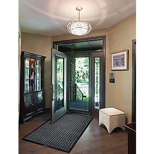 Door Mat Heavy Duty Outdoor Indoor Doormat Low Profile Front Door Mat Large 35x60 inch Gray Striped Entrance Welcome Mats Easy Clean Patio Entrance Mat Waterproof Anti-Skid Rubber Backing