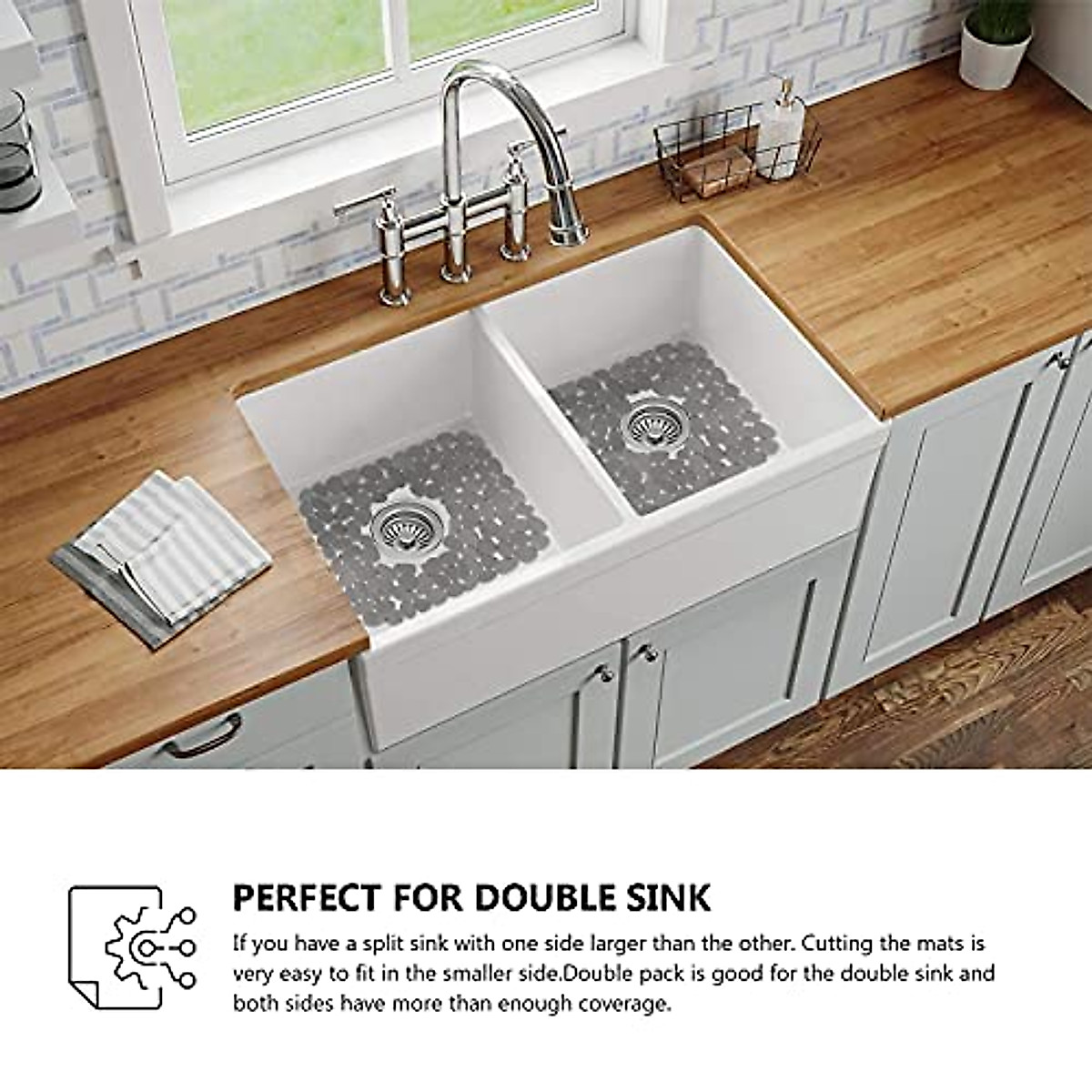 OTHWAY 2Pcs Kitchen Sink Mats, 15.8" x12" Scratch Free Sink Protector for Stainless Steel/Porcelain Sink, Pebble Design Quick Drain Dish Drying Mat, a Nice Touch for Your Kitchen