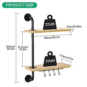 THYGIFTREE Window Plant Shelves 2-Tier Rotating Plant Display Holder Wall Mounted Pipe Swivel Plant Stand Rustic Floating Shelves for Houseplants Herbs, Wood