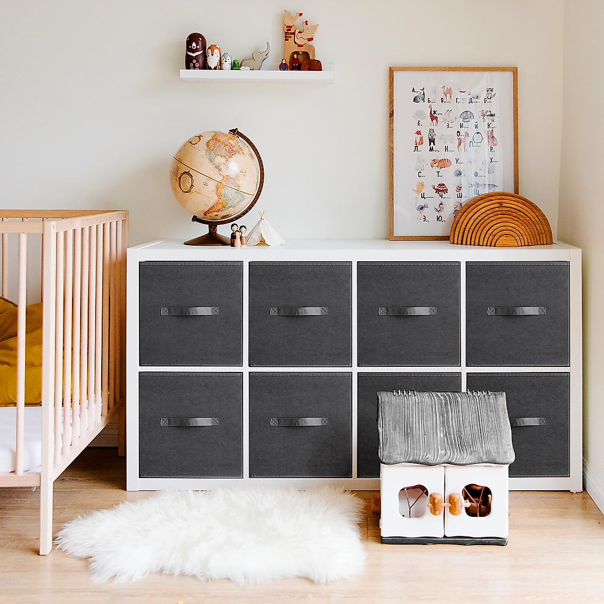 Somdot Fabric Storage Bins with Handle, 10.6 Inch Collapsible Storage Cubes, Foldable Organization Baskets for Closet Shelves Offices Toys, Set of 6 - Black