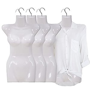 4-Packs Female Mannequin Torso Set 27" Dress Form Hollow Back Half Body Clothing Display Plastic Adult Table Shirt Mannequin Model Stand with Metal Hook for Hanging - Craft Shows or Design, White