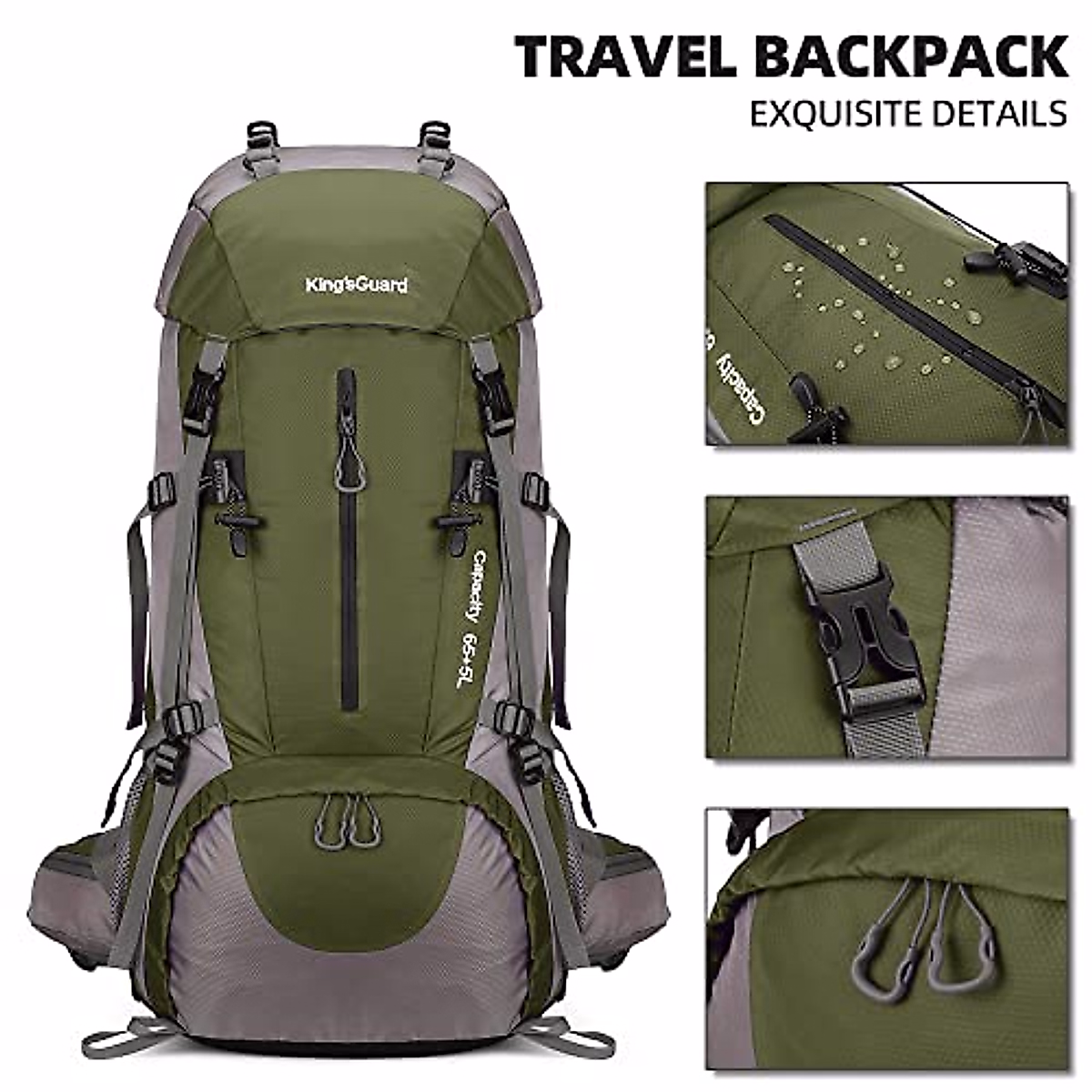 King'sGuard 70L Hiking Backpack with Rain Cover Lightweight Travel Backpack Waterproof Camping Backpack Daypack for Outdoor -Frameless (Army Green)