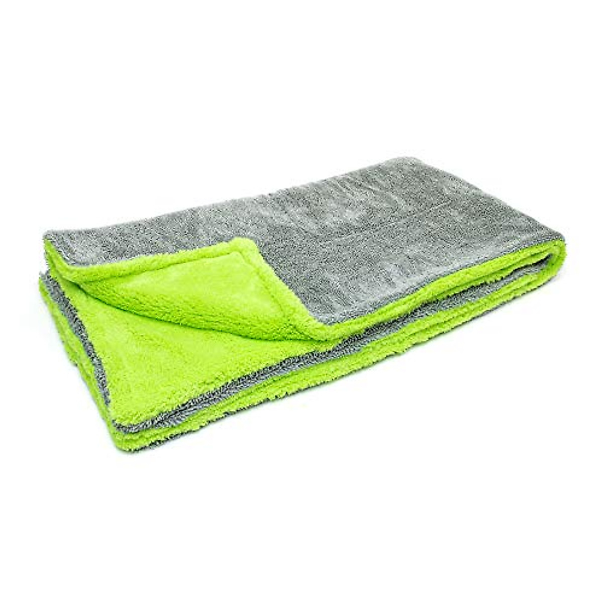 [Amphibian XL] Dual Side Microfiber Car Drying Towel - One Side Twist, One Side Plush - 20"x40" (Green/Gray)