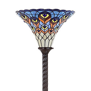 JONATHAN Y JYL8006A Peacock Tiffany-Style 70" Torchiere LED Floor Lamp, Tiffany, Traditional, Art Nouveau Style, Office, Bedroom, Living Room, Family Room, Dining Room, Hallway, Foyer, Bronze