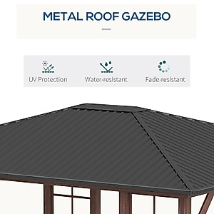 Gazebo 10X12 ft Outdoor Gazebos Clearance with Waterproof Metal Roof and Wood Grain Metal Frame, Backyard Sun Shade Canopy Cover Shelter for Porch Party Garden Grill Gazebo