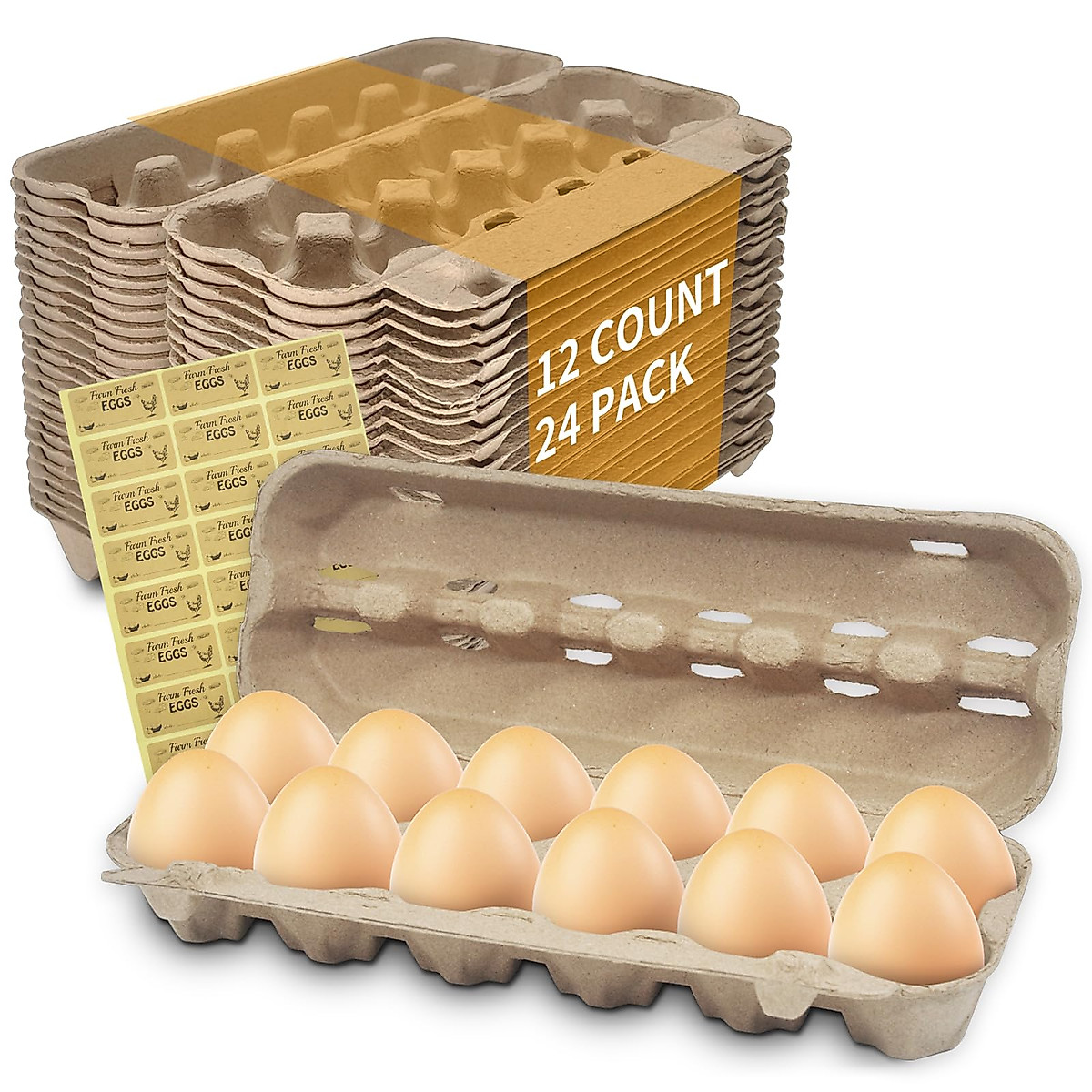 HavRixor 24 Pack Blank Egg Cartons Cheap Bulk 12 Count - Holds Up to 1 Dozen Eggs Cardboard Thickness Natural Pulp Empty Chicken Egg Boxes for Family Farm Market Fridge