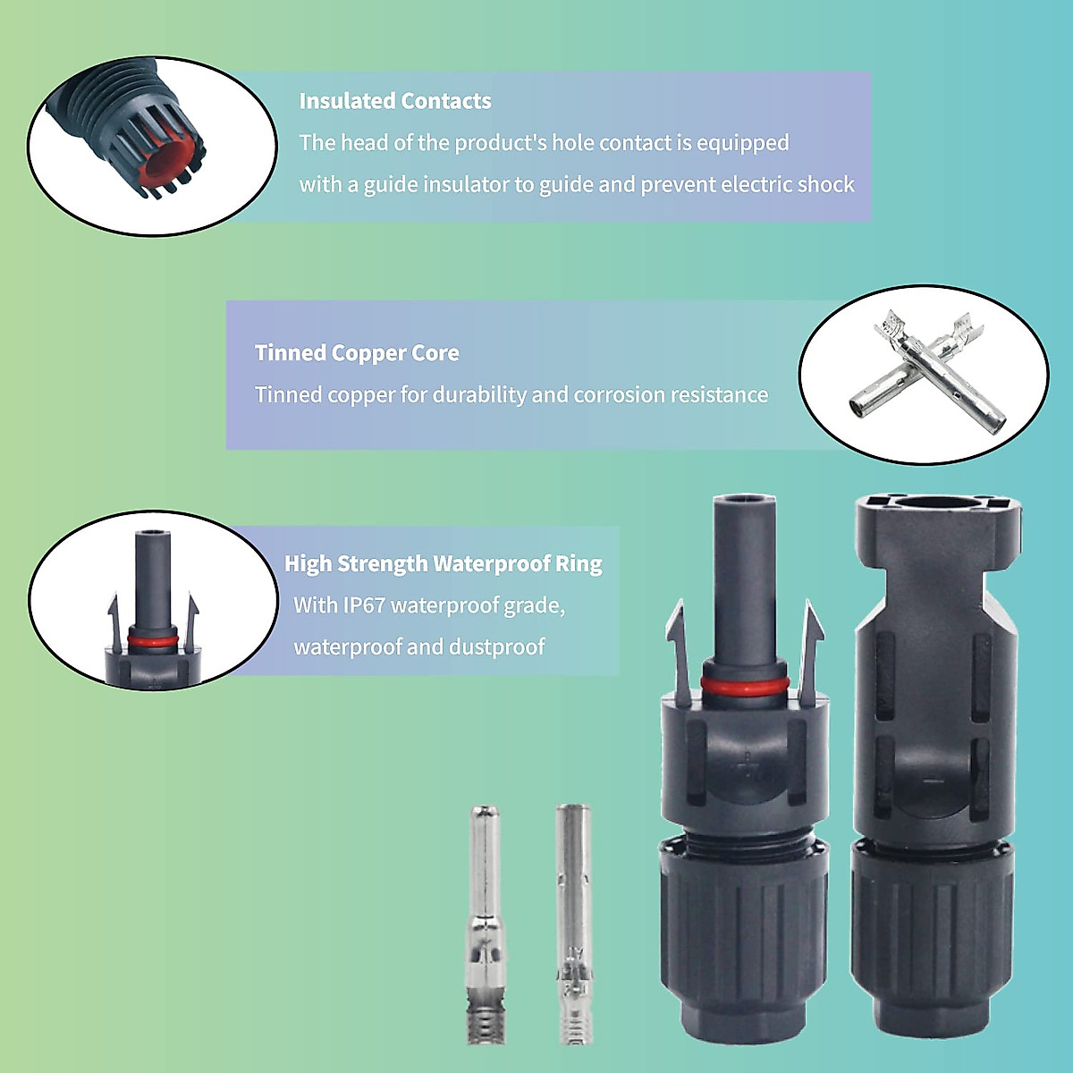 LiuTaoWMX 12 Pairs/24PCS Solar Connectors, IP67 Waterproof 1000V 30A Male & Female Solar Panel Cable Connectors (12AWG-10AWG)