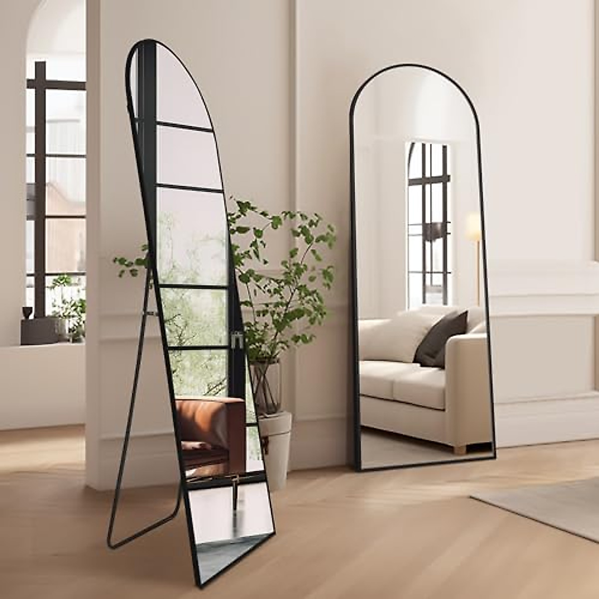 Delma Standing Mirror Full Length,Mirror Full Body,Large Floor Mirror with Arched Frame for Wall Entryway Door Bedroom Bathroom Living Room (with Stand,60x20-Black)