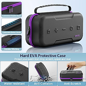Switch OLED Carrying Case Compatible with Nintendo Switch/OLED Model, Portable Switch Travel Carry Case Fit for Joy-Con and Adapter, Hard Shell Protective Switch Pouch Case with 20 Games, Purple