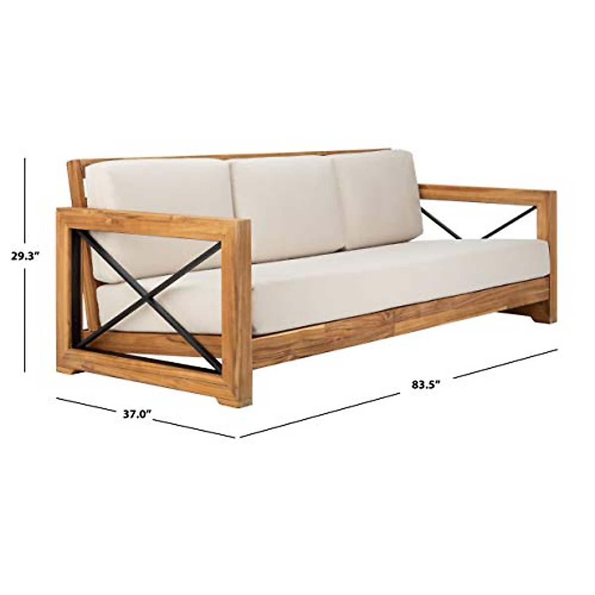 Safavieh CPT1010A Couture Curacao Brazilian Teak Outdoor 3-Seat Patio Sofa, Natural/White