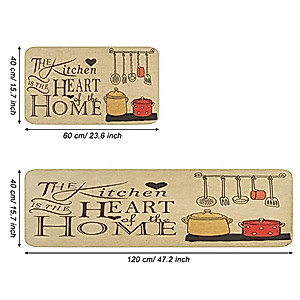 comfoyar Kitchen Rugs Set, 2 Pieces Kitchenware Style Non Slip Kitchen Mat, Easy to Clean Comfort Standing Mats for Kitchen, Home, Office, Laundry (16"x24" + 16"x47")