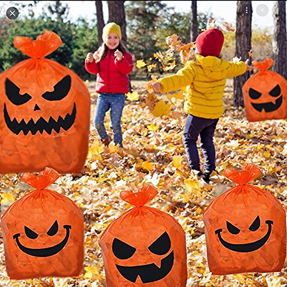 Halloween Pumpkin Leaf Bags Decoration(pack of 12)-Thicken Pumpkin Trash Bags for Leaves-3 pumpkin expressions(4 large 8 small) -Pumpkin Lawn Bags with Twist Ties.