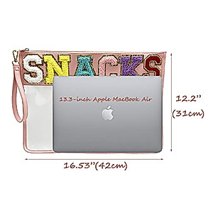 HAIBOLAN Monogram Clear Travel Patch Pouch Stadium Transparent Snack Bag Wristlet PVC Waterproof Clutch Purse Tote Bag (snacks-pink)