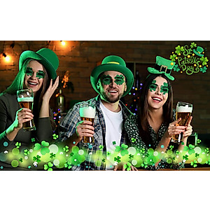 LASPOR St. Patrick's Day Irish Shamrock Sunglasses for Women Men Green Lucky Leprechaun for Costume Accessories (Clover Dark Green)
