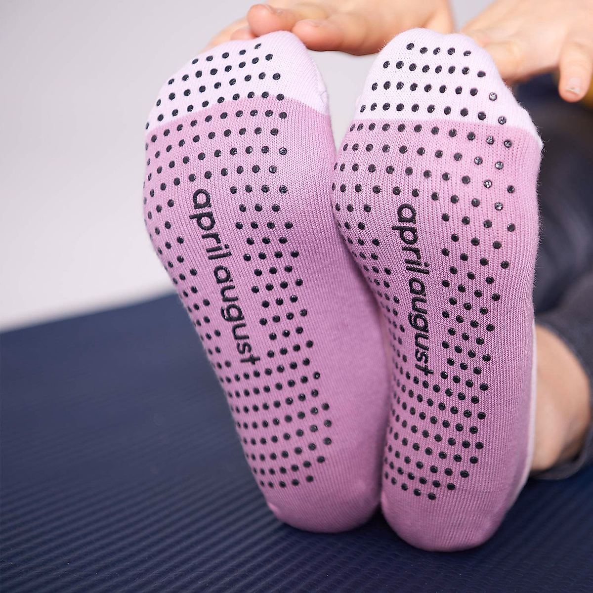 Aprilaugust Non Skid Grip Cotton Socks for Kids, Perfect for Daily wear, Yoga, Dance, Barre, Ballet (US, Age, 4 Years, 7 Years, Pink S Kids + Purple S Mom)