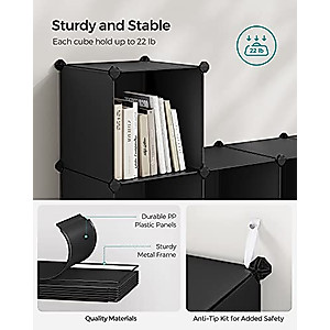 SONGMICS Cube Storage Organzier Portable Wardrobe Closet, 12 Cubes DIY Plastic Armoire Cabinet Modular Shelves Unit with Doors and Hanging Rods for Bedroom, Black ULPC301B01