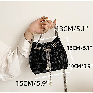 Anopo Women's Sparkly Rhinestone Bag Purse Glitter Handbag Evening Bag Drawstring Bucket Crossbody Bag for Wedding Party Prom Black