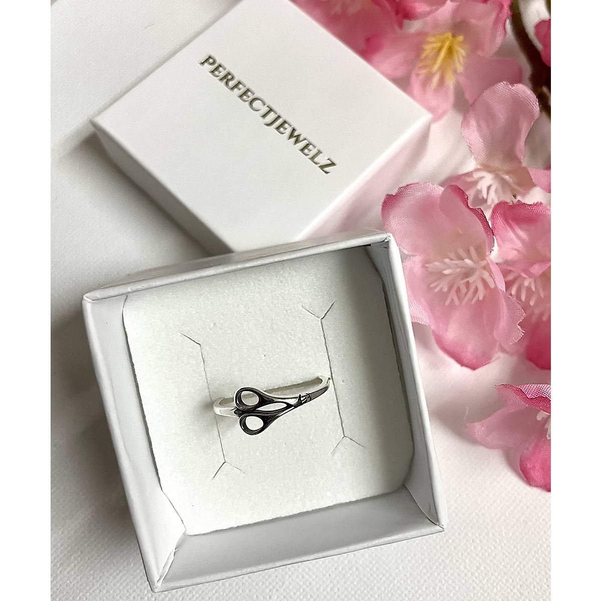 PERFECTJEWELZ Scissors Ring 925 Sterling Silver 8mm Casual Band Size 4