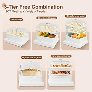 bathivy 19QT Electric Food Steamer for Cooking, 3 Tier Vegetable Steamer with Appointment and Timer, Digital Steamer for Fast Simultaneous Cooking, 800W Heating, Auto Shutoff & Boil Dry Protection