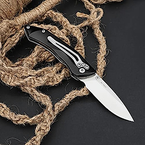 Black Folding Pocket Knife, 8cr13mov Stainless Steel Blade, Lightweight Aluminum Handle, Safety Liner-Lock, Belt Clip, Perfect for Camping, Hunting, Hiking, and Every Day Carry