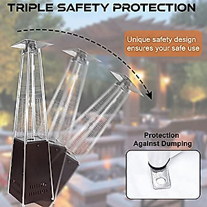 Polar Aurora Patio Propane Heater Pyramid Dancing Flame 42,000 BTU Quartz Glass Tube Outdoor Portable Heater w/ Wheels & Ground Nail for Party, Restaurant, Garden, Commercial,Brown