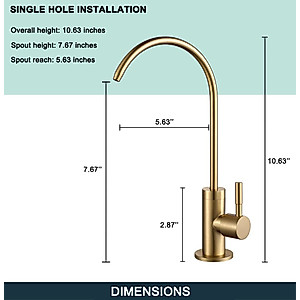 ESOW Kitchen Water Filter Faucet, 100% Lead-Free Drinking Water Faucet Fits Most Reverse Osmosis Units or Water Filtration System in Non-Air Gap, Stainless Steel 304 Body Brushed Gold Finish