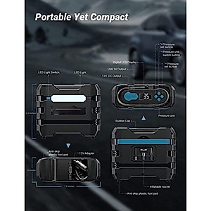 Car Tire Inflator, 12V DC Air Compressor w/ 3 LED Light Modes - Blue
