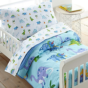 Wildkin Toddler Cotton Comforter & Sheet Set Bundle (Dinosaur Land)