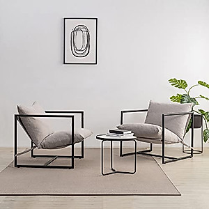 ZINUS Aidan Sling Accent Chair / Metal Framed Armchair with Shredded Foam Cushioning, Oatmeal