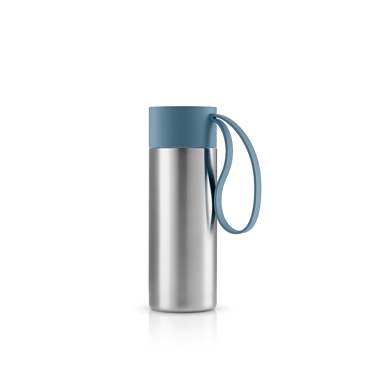 EVA SOLO | To Go Cup 0.35 L Dusty Blue | Double-Walled Thermo Cup with Vacuum Insulation | Stylish Danish Design with Practical Easy Grab Strap & Click Lid | Dusty Blue