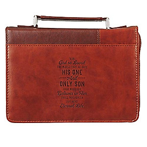 Christian Art Gifts Men's Classic Bible Cover Cross John 3:16, Brown Faux Leather, Medium