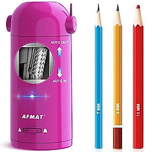 AFMAT Electric Pencil Sharpener for Colored Pencils, Fully Automatic Robot Pencil Sharpener, Auto in & Out, Rechargeable Hands-Free Pencil Sharpener for 7-11.5mm Jumbo Pencils, Home, Classroom