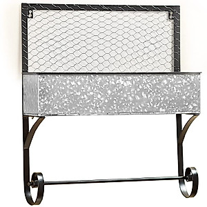 Galvanized Farmhouse Bathroom Wall Basket with Metal Towel Rack