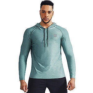 NELEUS Men's 3 Pack Dry Fit Running Shirt Long Sleeve Workout Athletic Shirts with Hoods,5071 Dark Grey,Red,Light Green,US 2XL,EU 3XL
