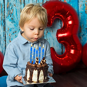 Conelist 12 Pcs Blue with Gold Ring Print Themed Birthday Candles Blue Gold Candle Cake Topper Cartoon Characters Themed Birthday Candles Blue and Golden Ring Prints Party Supplies for Boys Girls