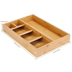 Reviaras Kitchen Drawer Organizer, Bamboo Kitchen Drawer Organizer, Kitchen Drawer Organizer for Silverware