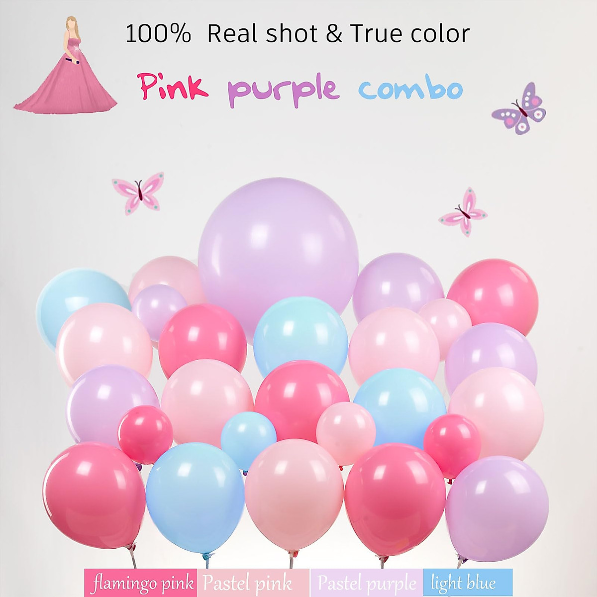 Pink and purple flamingo pink Balloon garland arch kit 130pcs Heart Shape ball mylar balloon for girl sweet16 princess Music fans Birthday Concert prom Mother's Day decorations